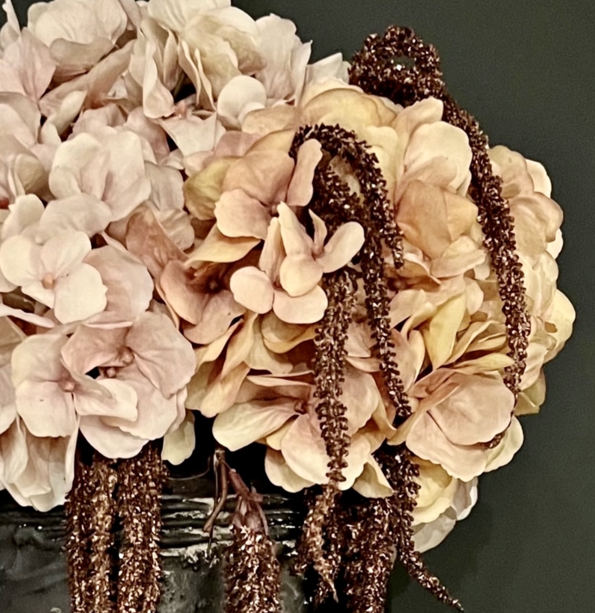 Rust & Blush Hydrangea in Matt Black Pot